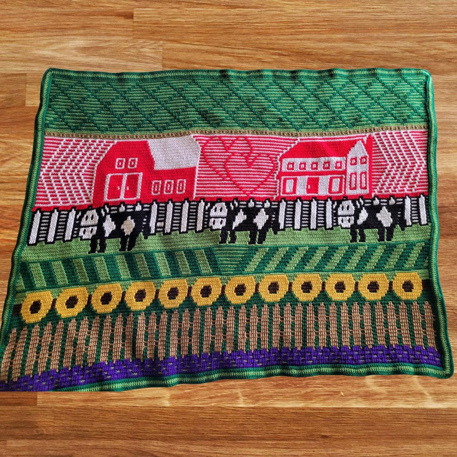 Penny's Sunflower Farm Afghan, Mosaic Crochet Pattern - Cows, Barn ...