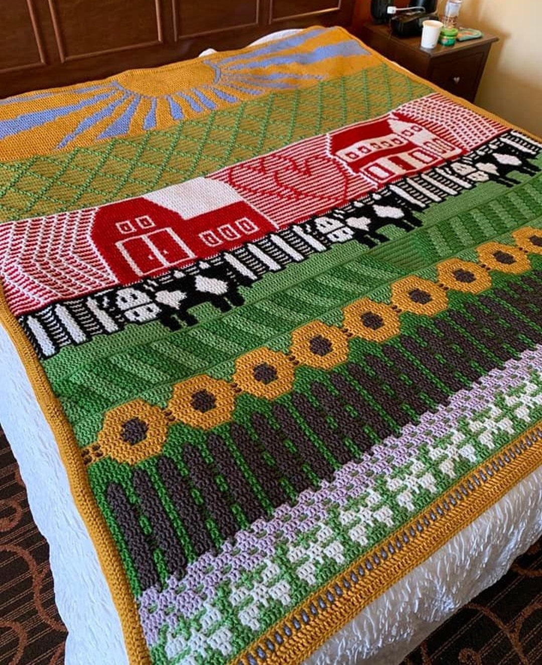 Penny's Sunflower Farm Afghan, Mosaic Crochet Pattern - Etsy