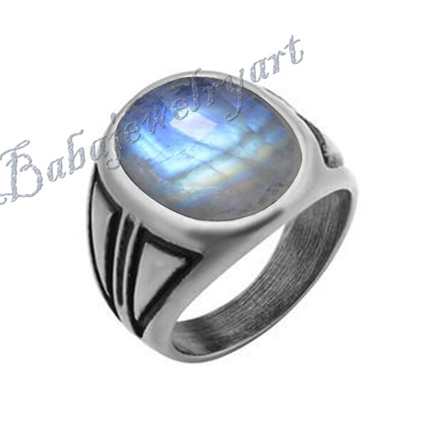 Moonstone Mens Sterling Heavy Signet Ring - Etsy