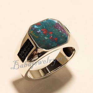 Natural Bloodstone Ring, 925 Sterling Silver Mens Ring, Mens Bloodstone ...
