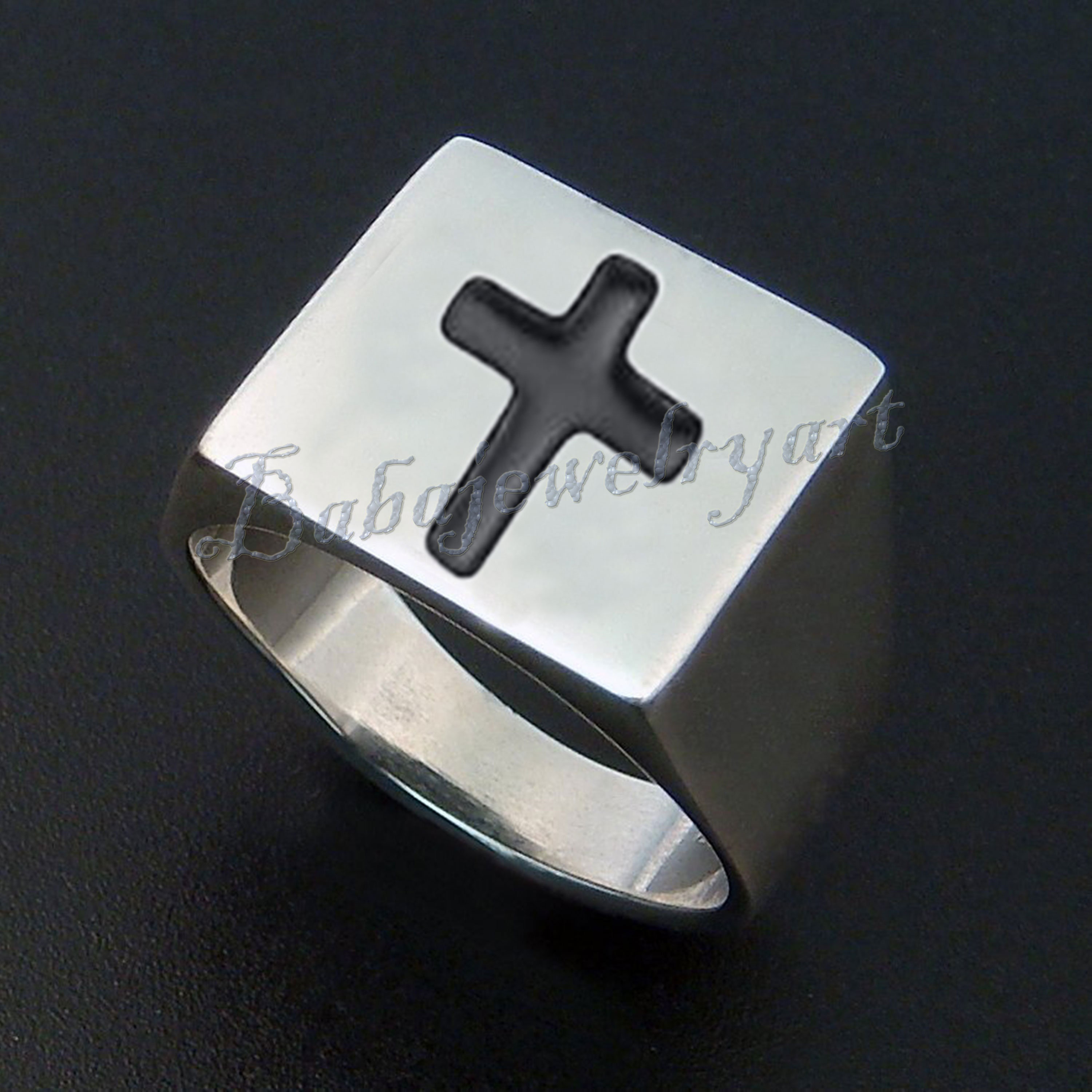Cross Ring Mens Cross Square Ring 925 Sterling Cross Ring | Etsy