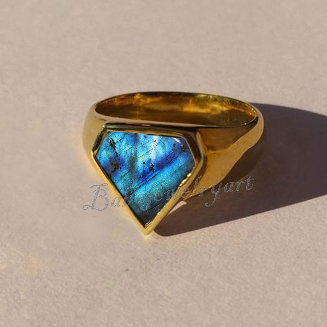 Labradorite Ring, Mens Labradorite Ring, 925 Sterling Silver Mens Signet Ring, Diamond Shape ...