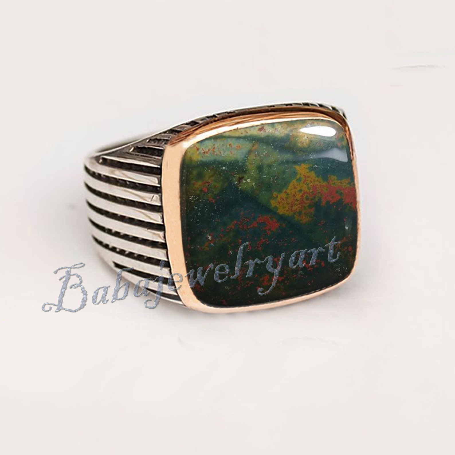 Bloodstone Ring Natural Bloodstone Ring Heavy Mens Ring 925 - Etsy
