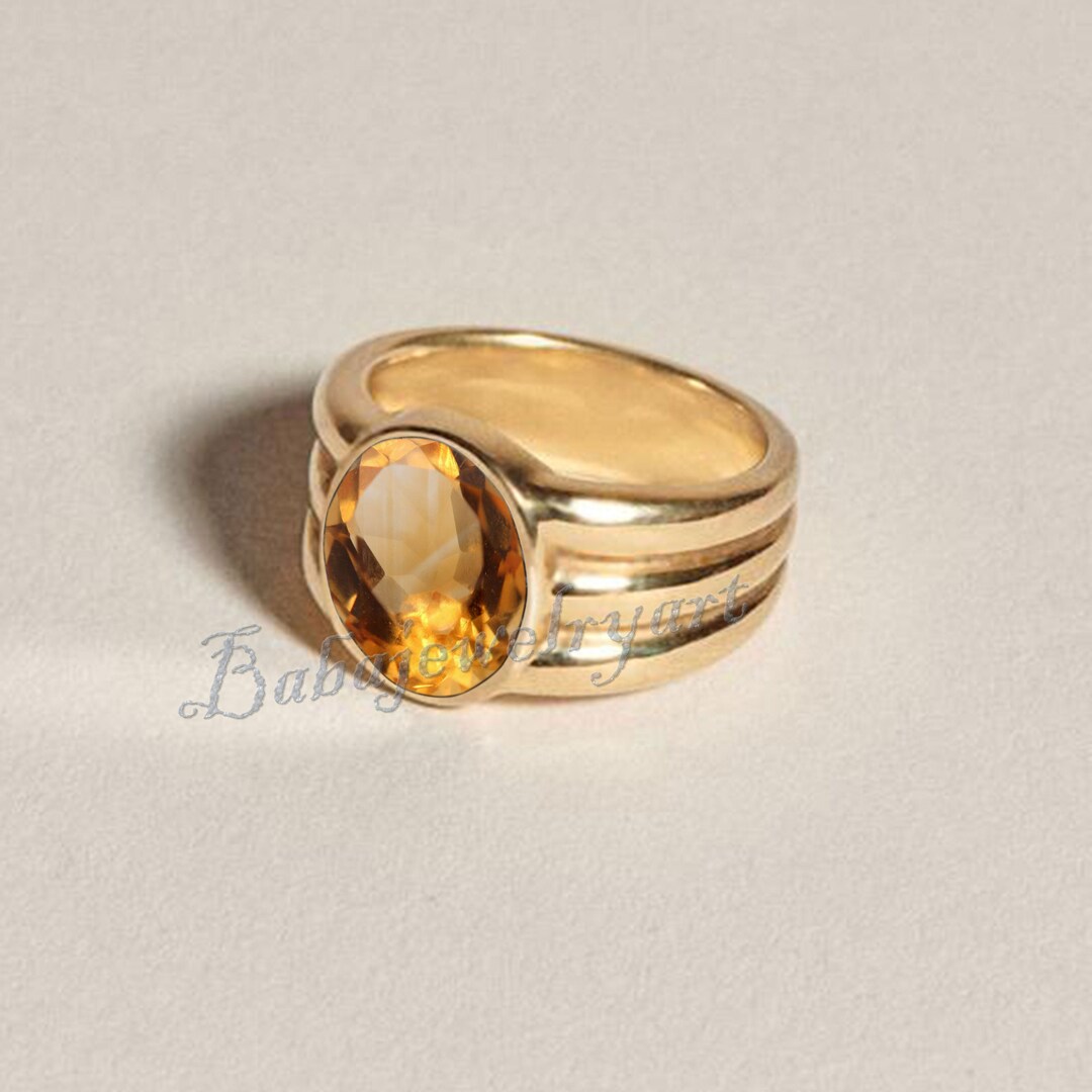 Natural Citrine Ring, Round Citrine Ring for Gift, 925 Sterling Silver ...