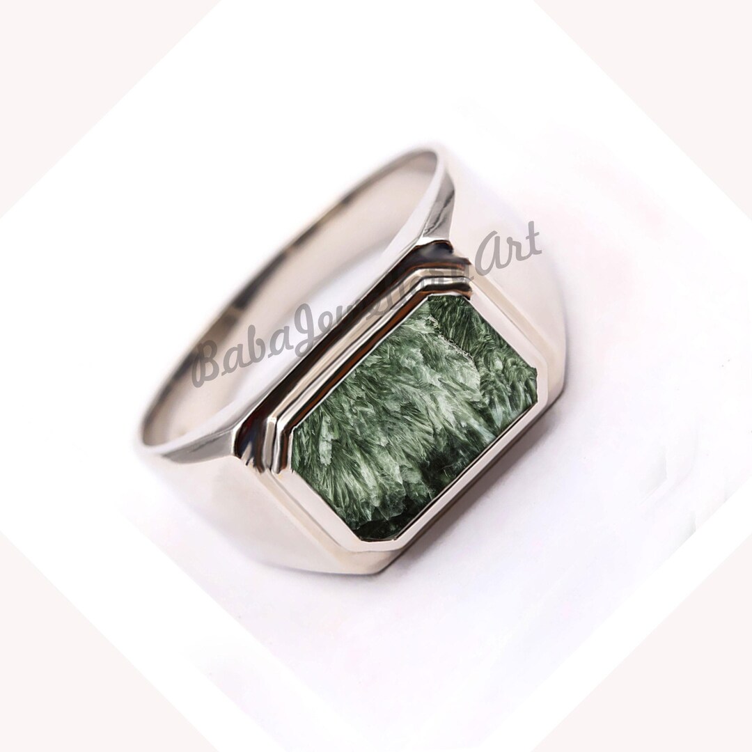 Seraphinite Ring, 925 Sterling Silver Gemstone Ring, Men's and Women ...