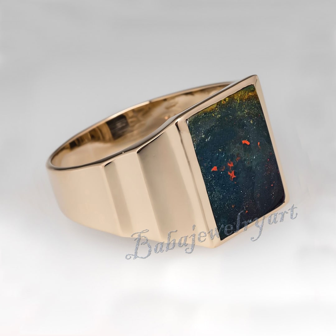 Natural Bloodstone Ring, Heavy Mens Bloodstone Ring, Mens Signet Ring ...