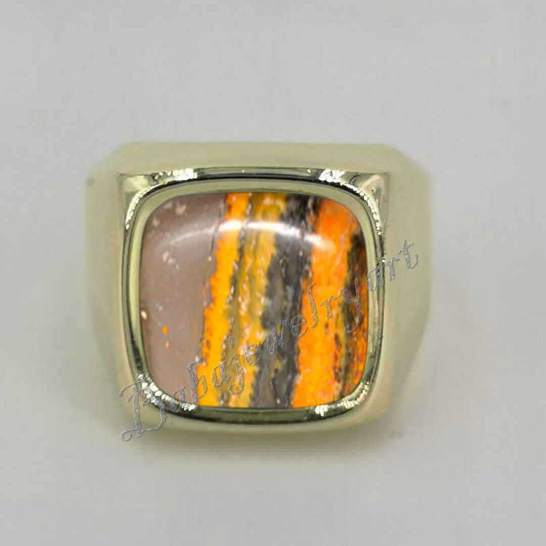 Bumble Bee Jasper Ring, Cushion Yellow Jasper Mens Ring, 925 Sterling ...
