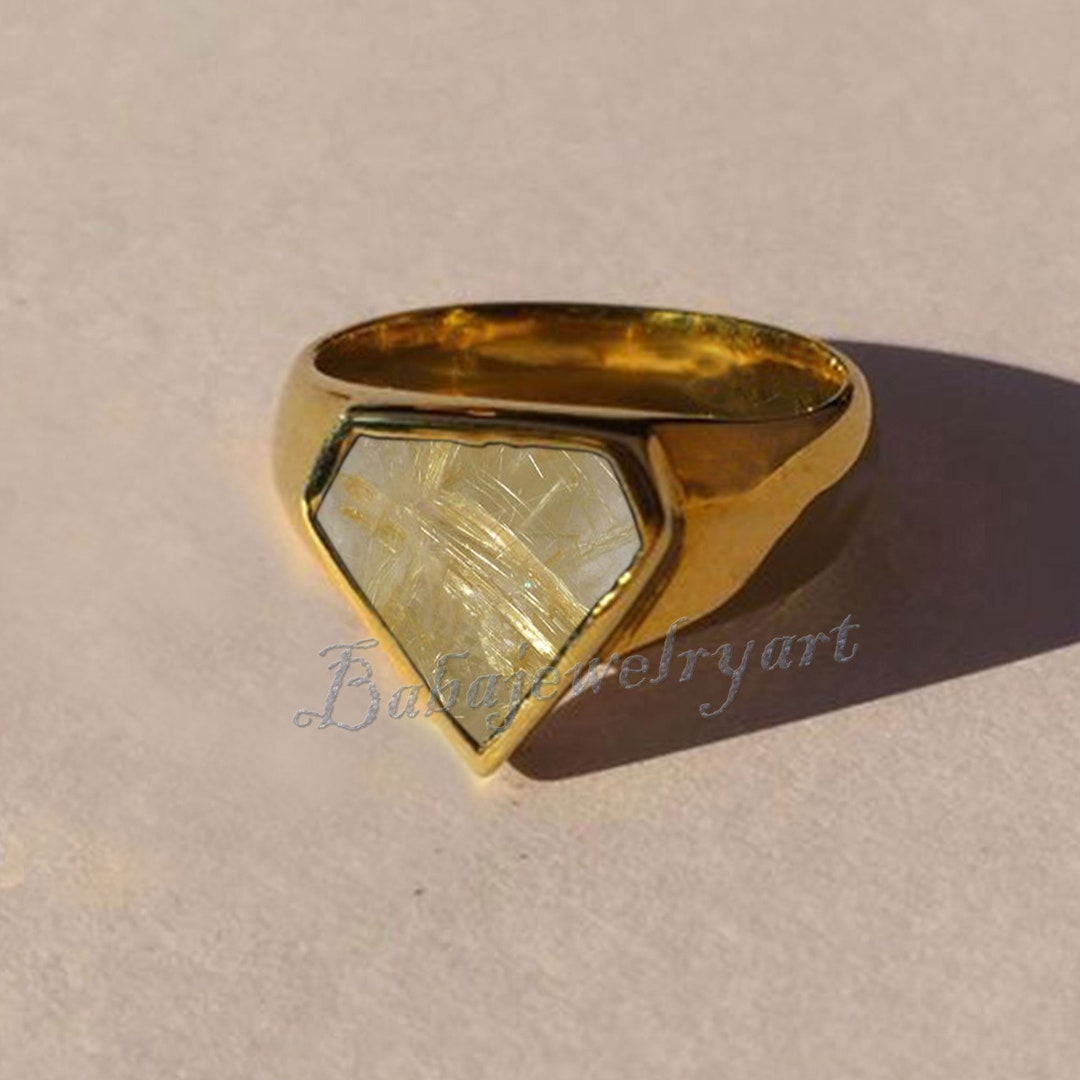 Natural Golden Rutile Ring, 925 Sterling Silver Mens Gemstone Ring ...