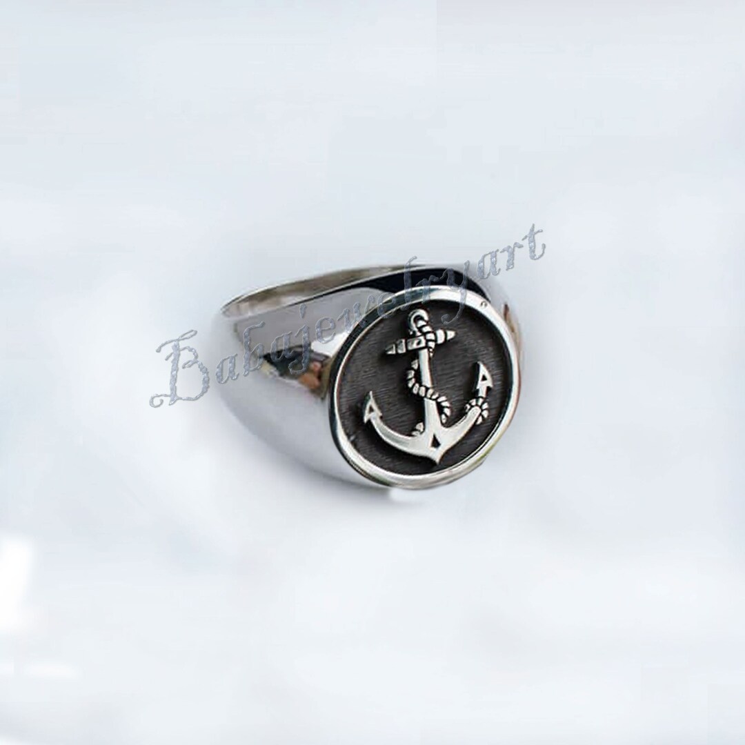 Anchor Ring, 925 Silver Anchor Ring, Luxury Modern Round Anchor Signet ...