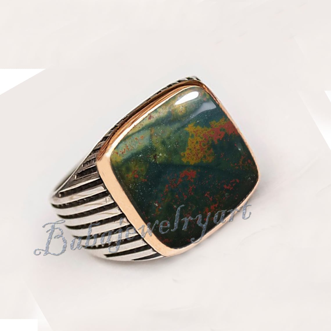 Bloodstone Ring Natural Bloodstone Ring Heavy Mens Ring 925 - Etsy