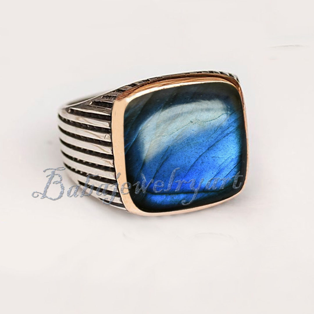 Heavy Labradorite Mens Ring, Natural Blue Labradorite Ring, 925 ...