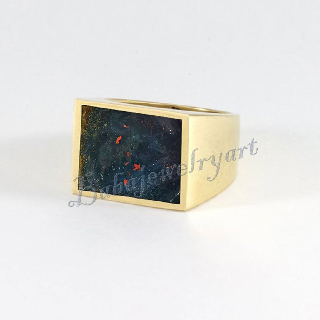 Natural Bloodstone Ring, Heavy Men Bloodstone Ring, Men Signet Gold ...