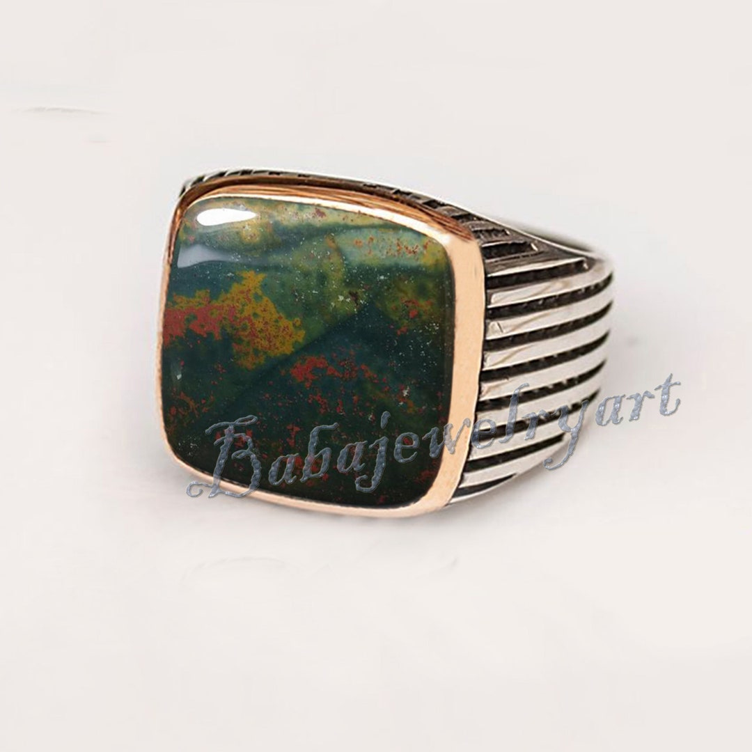 Bloodstone Ring Natural Bloodstone Ring Heavy Mens Ring 925 - Etsy