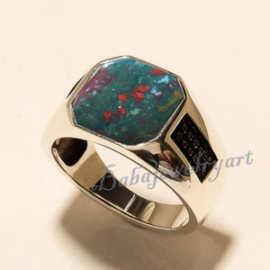Natural Bloodstone Ring, 925 Sterling Silver Mens Ring, Mens Bloodstone ...