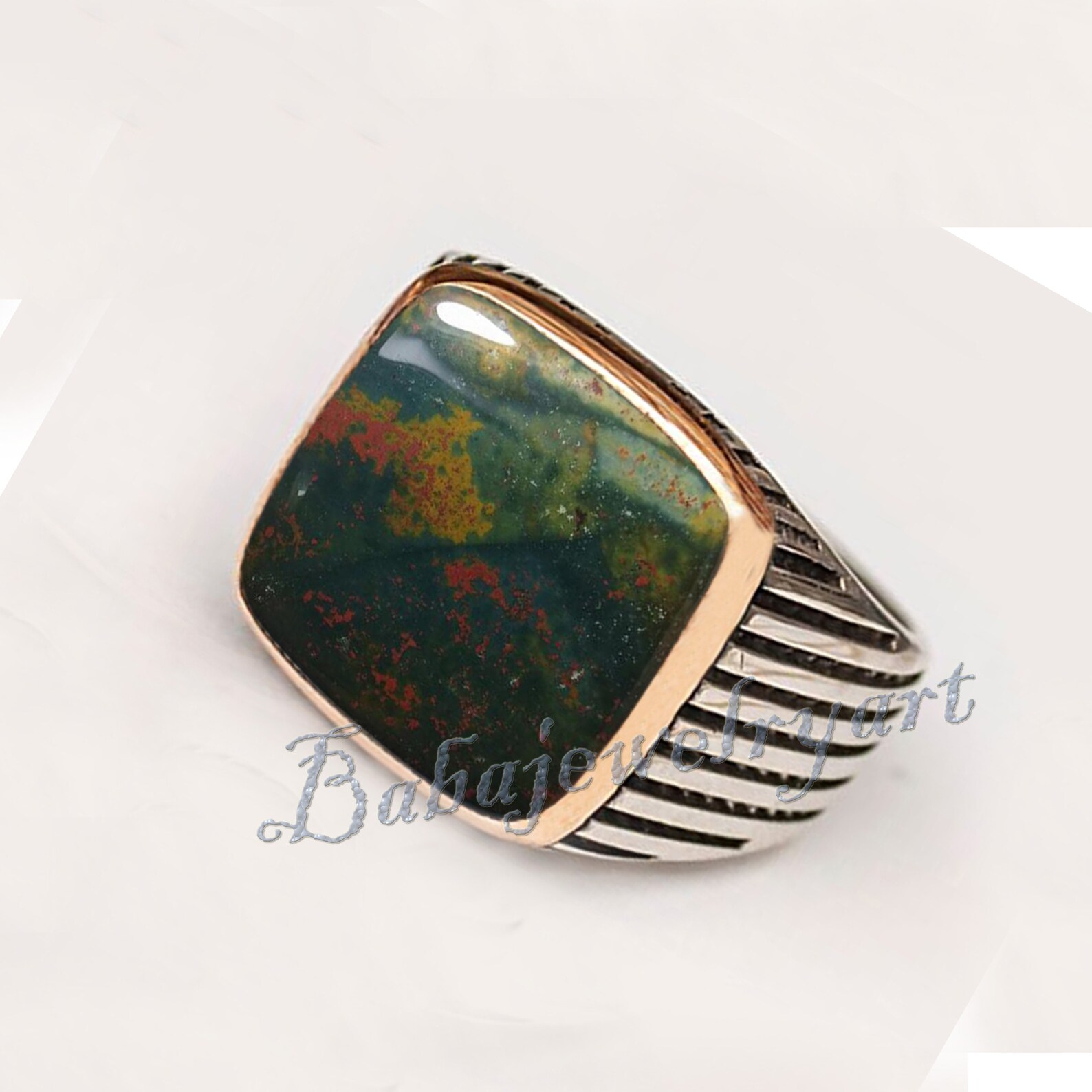 Bloodstone Ring Natural Bloodstone Ring Heavy Mens Ring 925 - Etsy