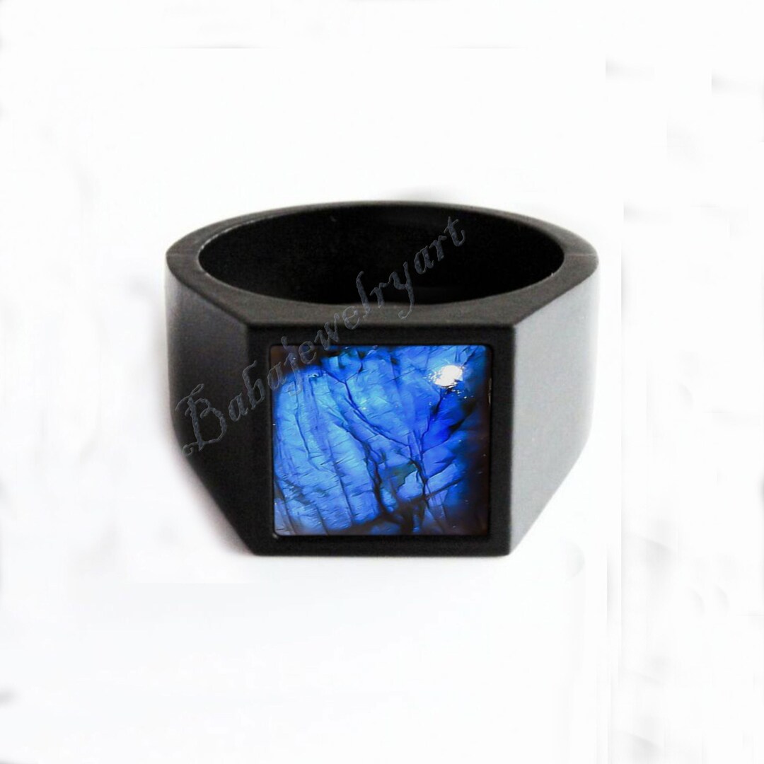 Black Square Ring Men Labradorite Ring, 925 Sterling Silver Men's ...