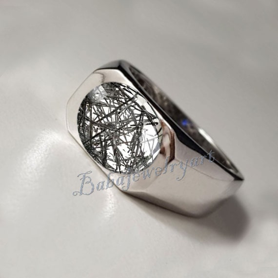 Black Rutile Quartz Ring 925 Sterling Silver Black Rutile - Etsy