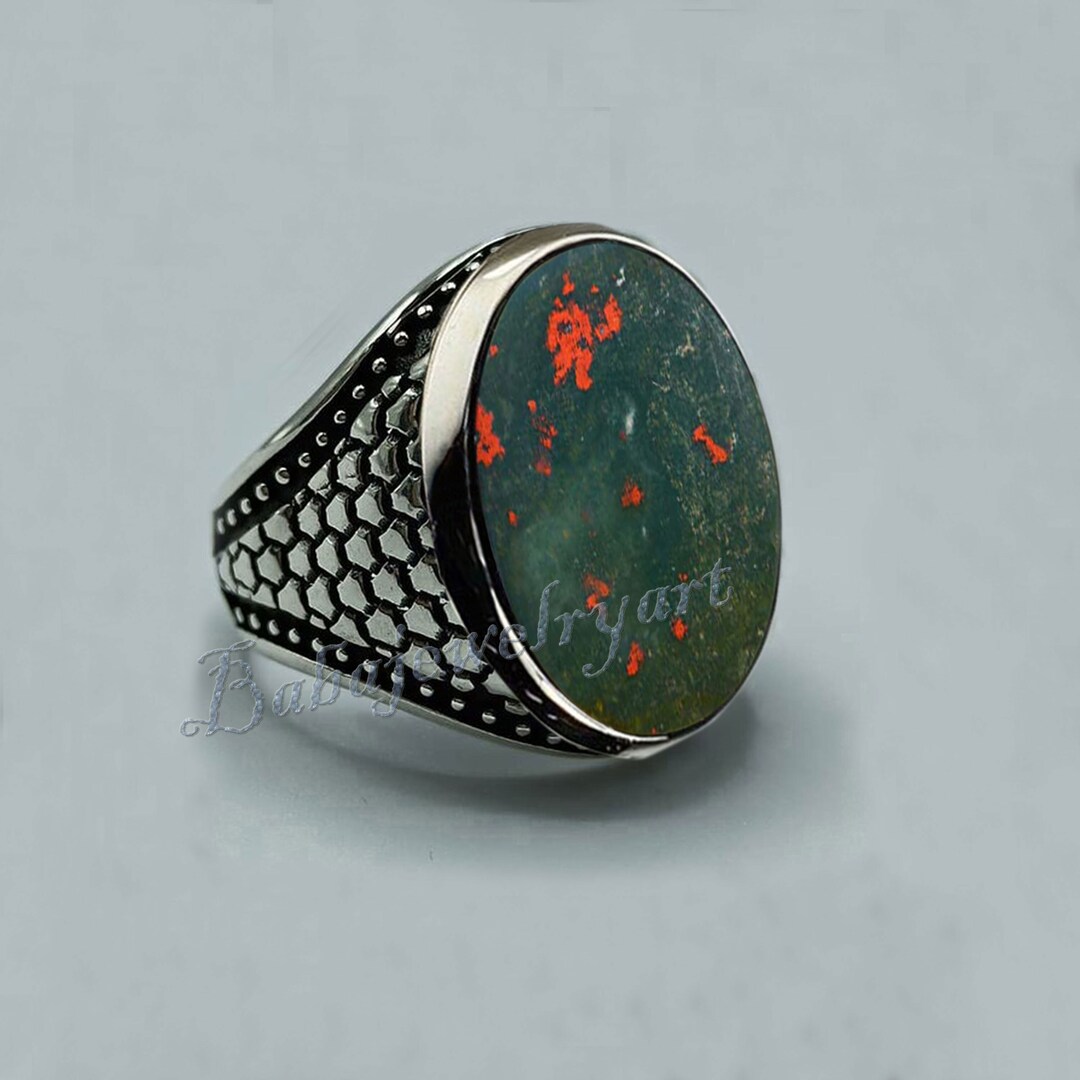 Bloodstone Ring Men, Natural Bloodstone Mens Ring, 925 Sterling Silver ...