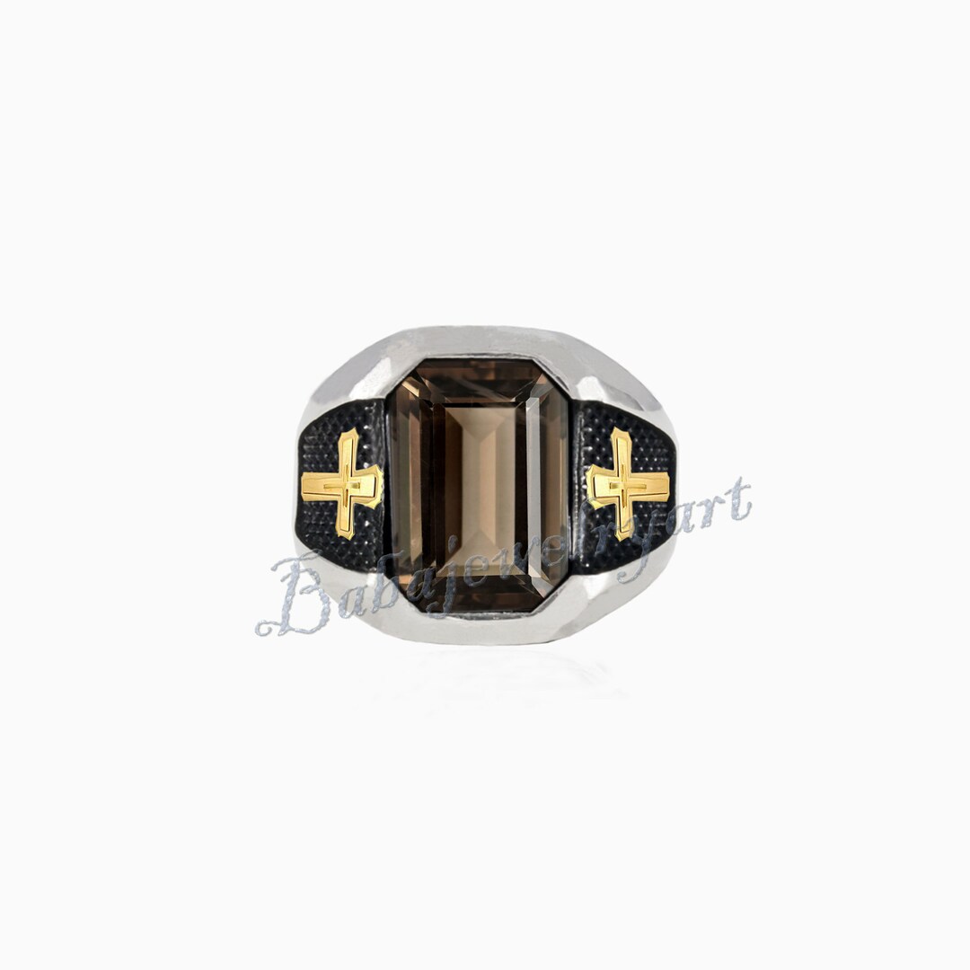 Smoky Quartz Ring, Heavy Mens Quartz Ring, 925 Sterling Silver Mens ...