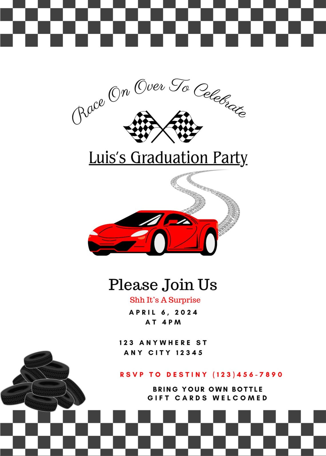 5”x7” Car Invitation/graduation Party/automotive Party/mechanic Party ...
