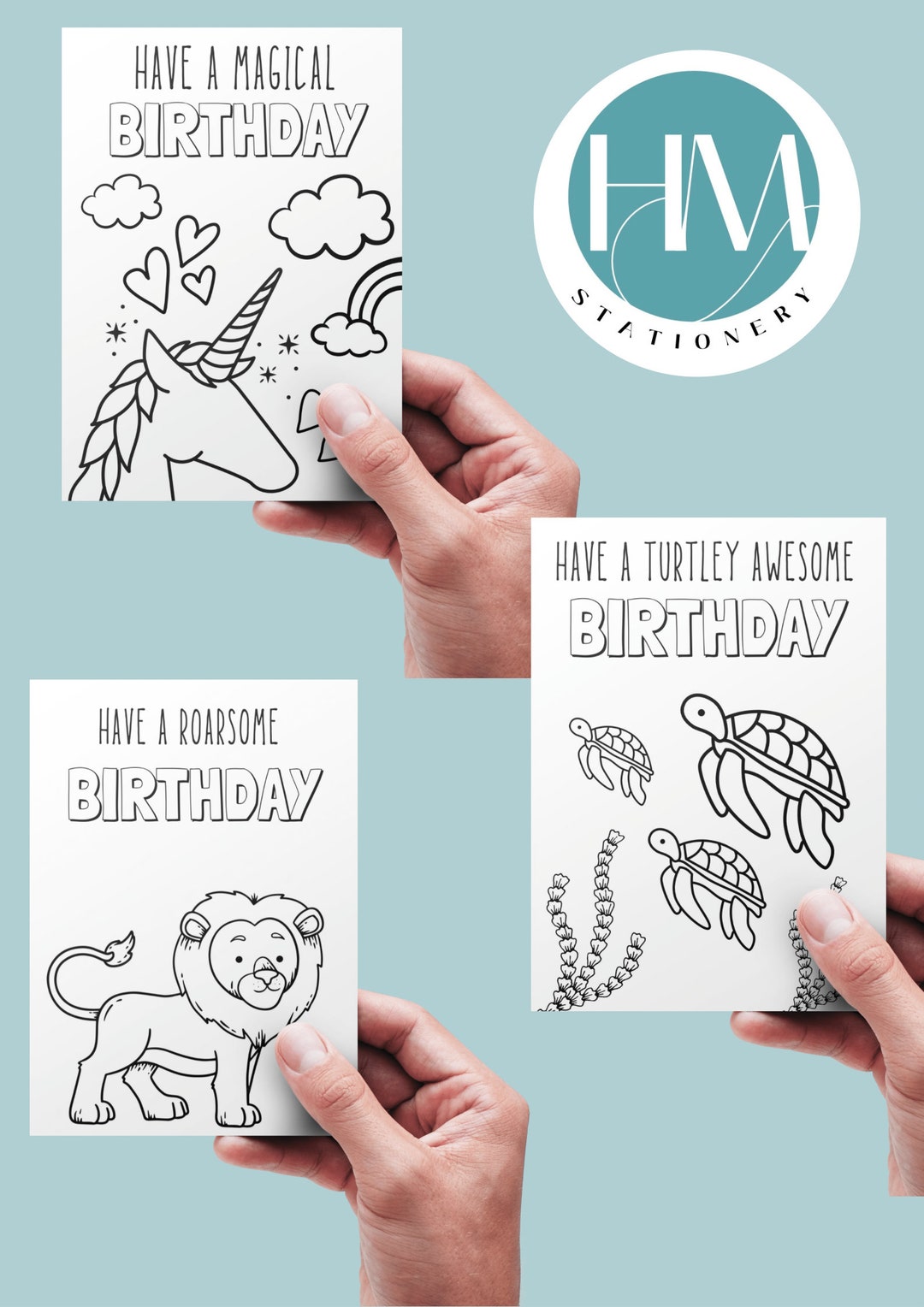 Pack of 3 Kids Colour-in Birthday Cards Colour Me in Card - Etsy