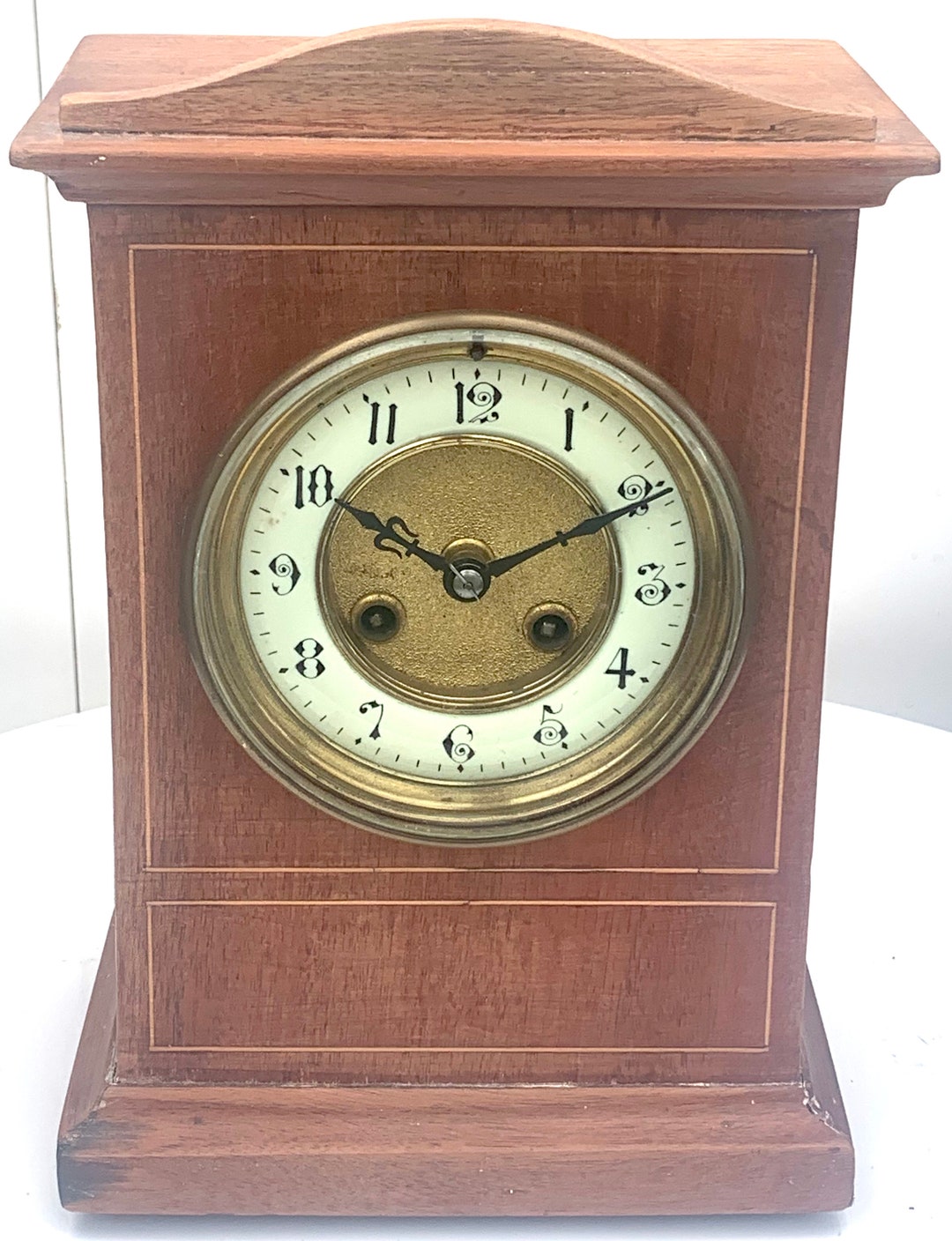 Antique French Mahogany & Satinwood Inlay Cubed Mantel Clock 8 Day ...