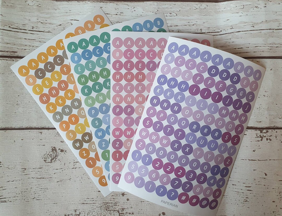 Colourful Circle Letter and Number Dot Stickers Planner, Scrapbook ...