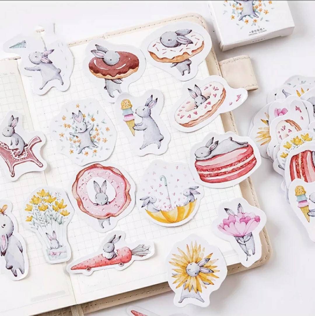 Cute Rabbit Sticker Set, Bunny Sticker Set 45 Pcs for Journal, Planner ...