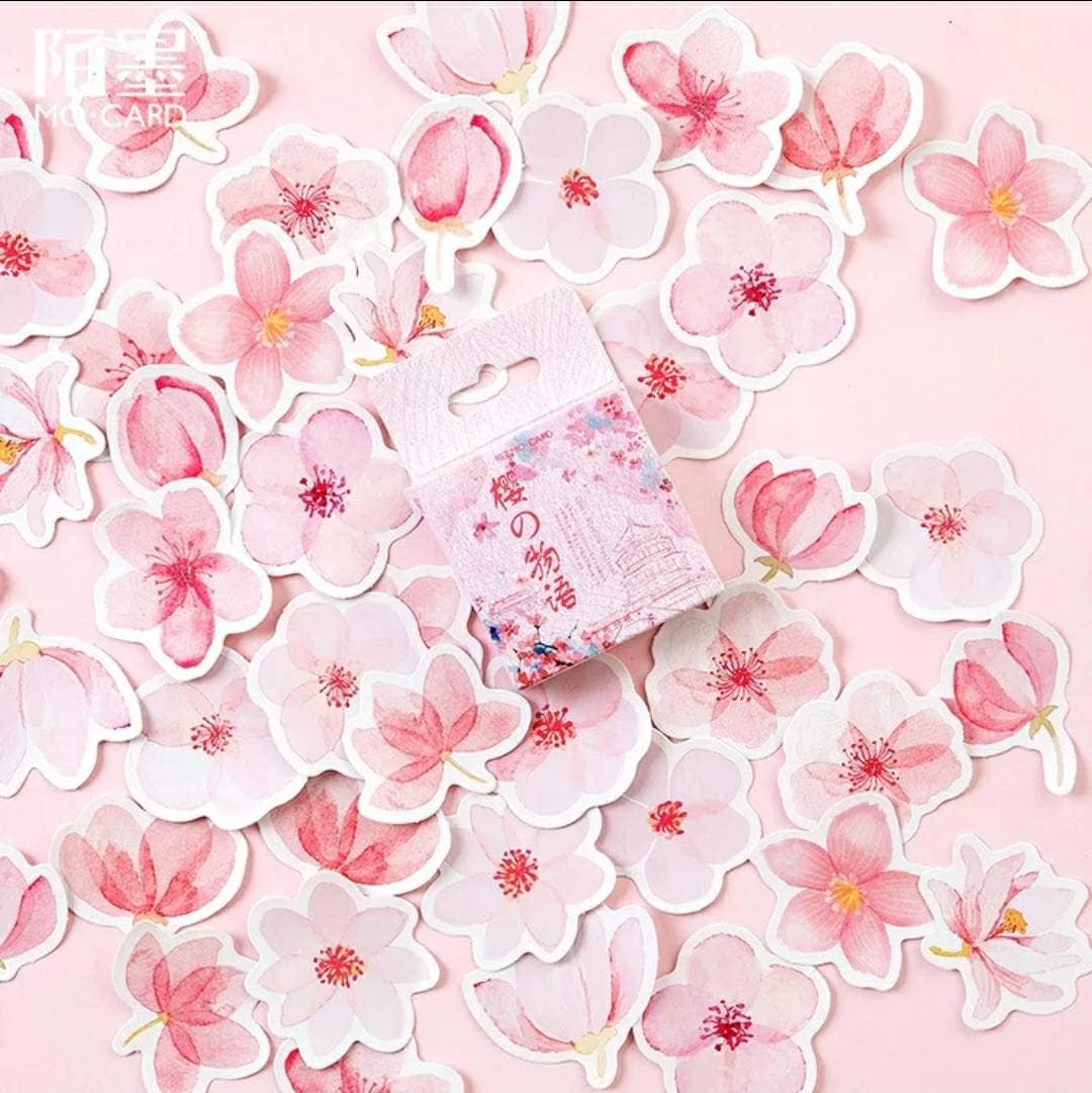 Cherry Blossom Flowers Sticker Set, Sakura Flowers - 45pcs- Pink ...
