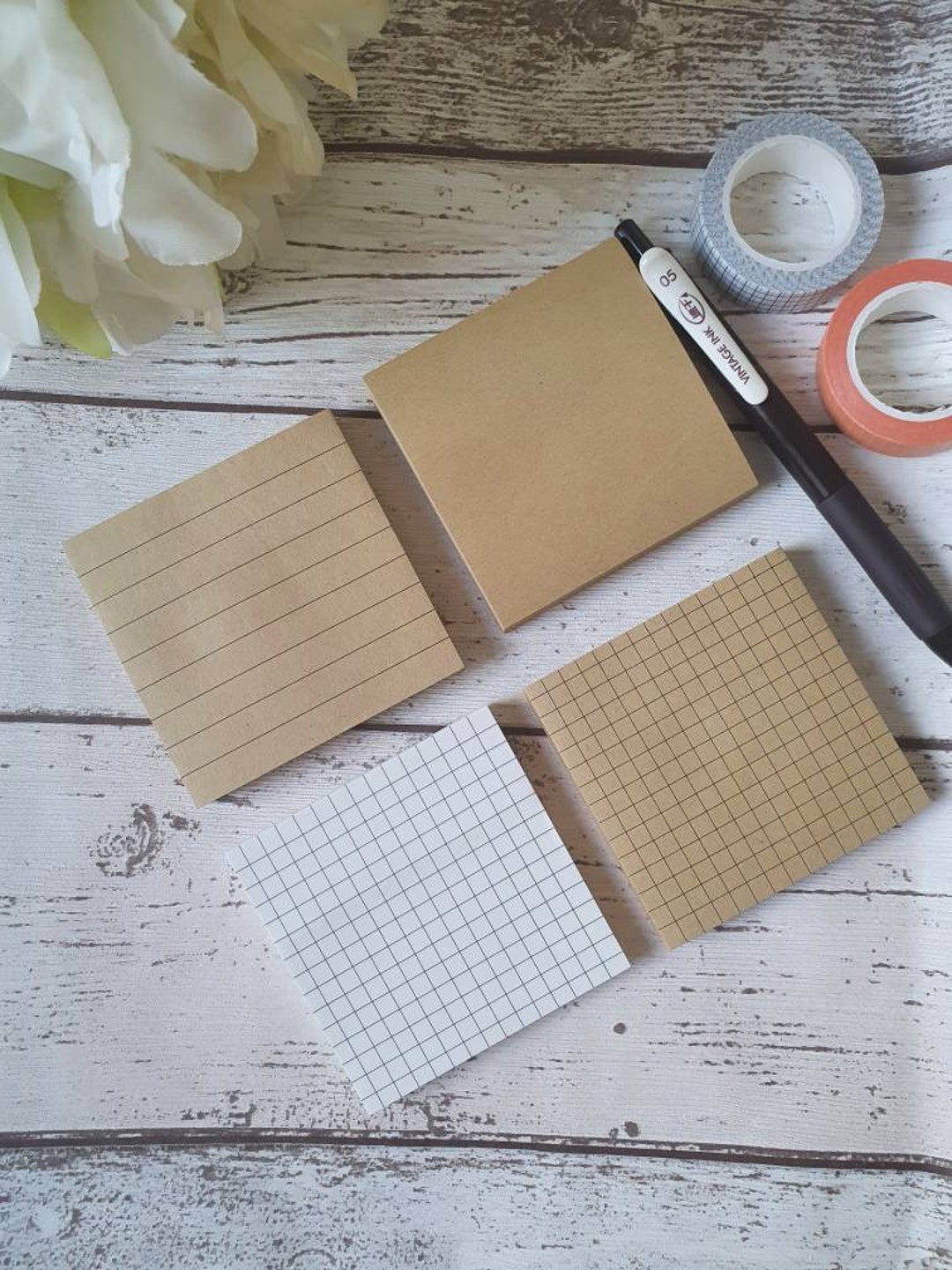 Square Sticky Notes Kraft or White Lined, Grid, Regular 80 Sheets ...