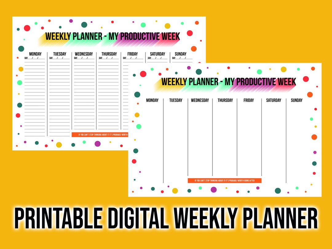Printable Digital Weekly Planner Blank - MY PRODUCTIVE WEEK - English ...