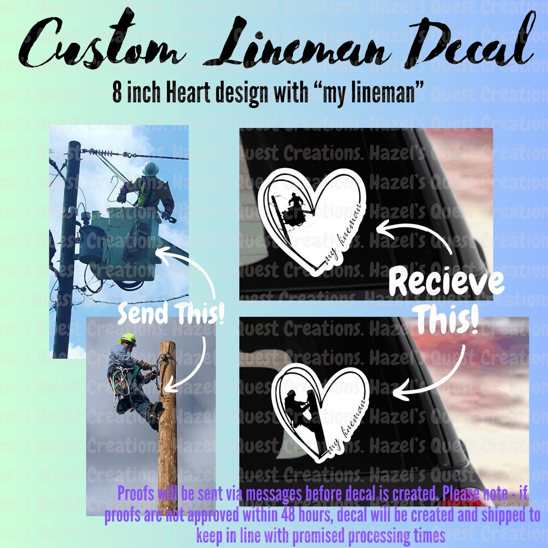 Completely Custom Lineman Decal - Heart Shape - Car Sticker - My ...