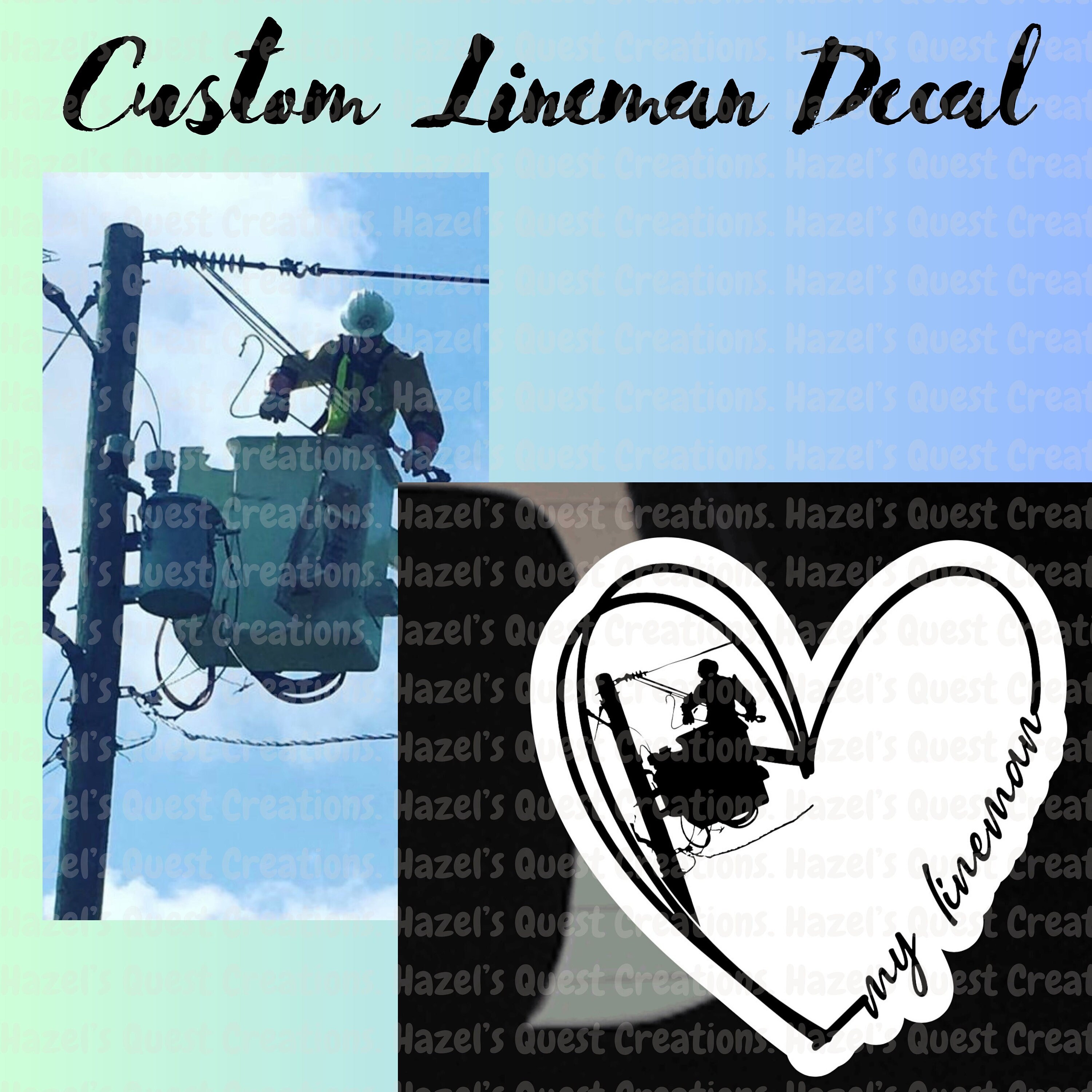 Completely Custom Lineman Decal - Heart Shape - Car Sticker - My ...