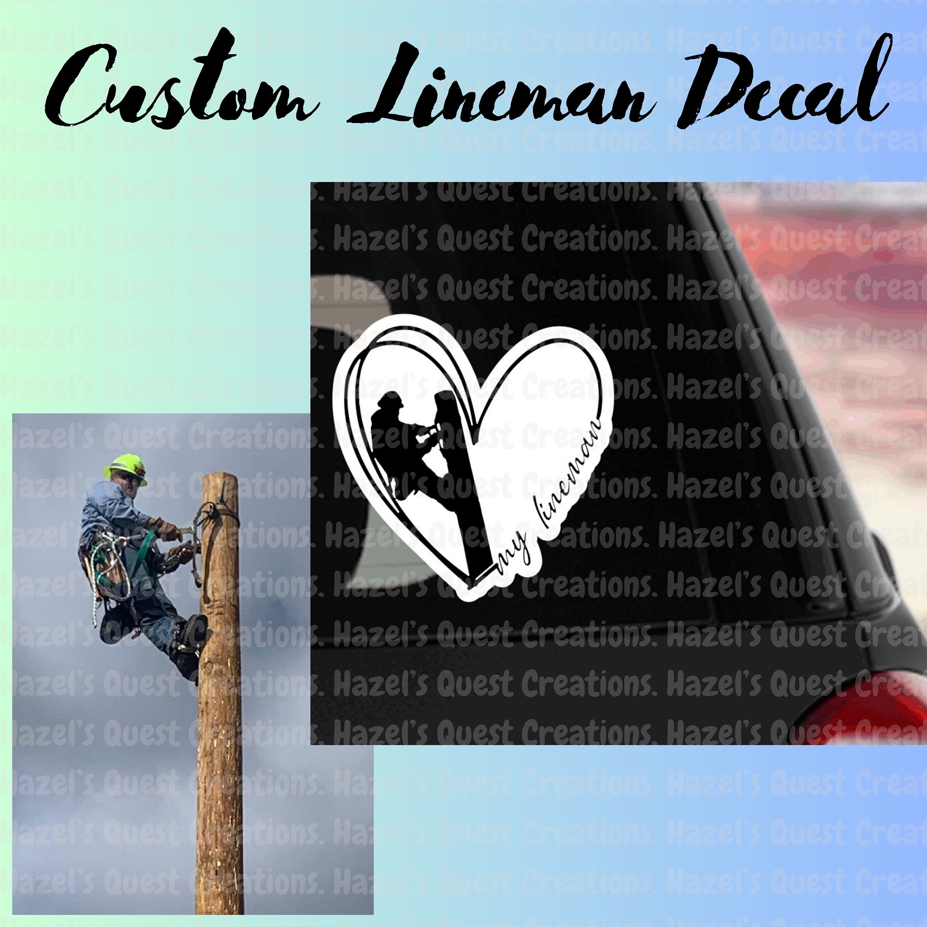 Completely Custom Lineman Decal - Heart Shape - Car Sticker - My ...