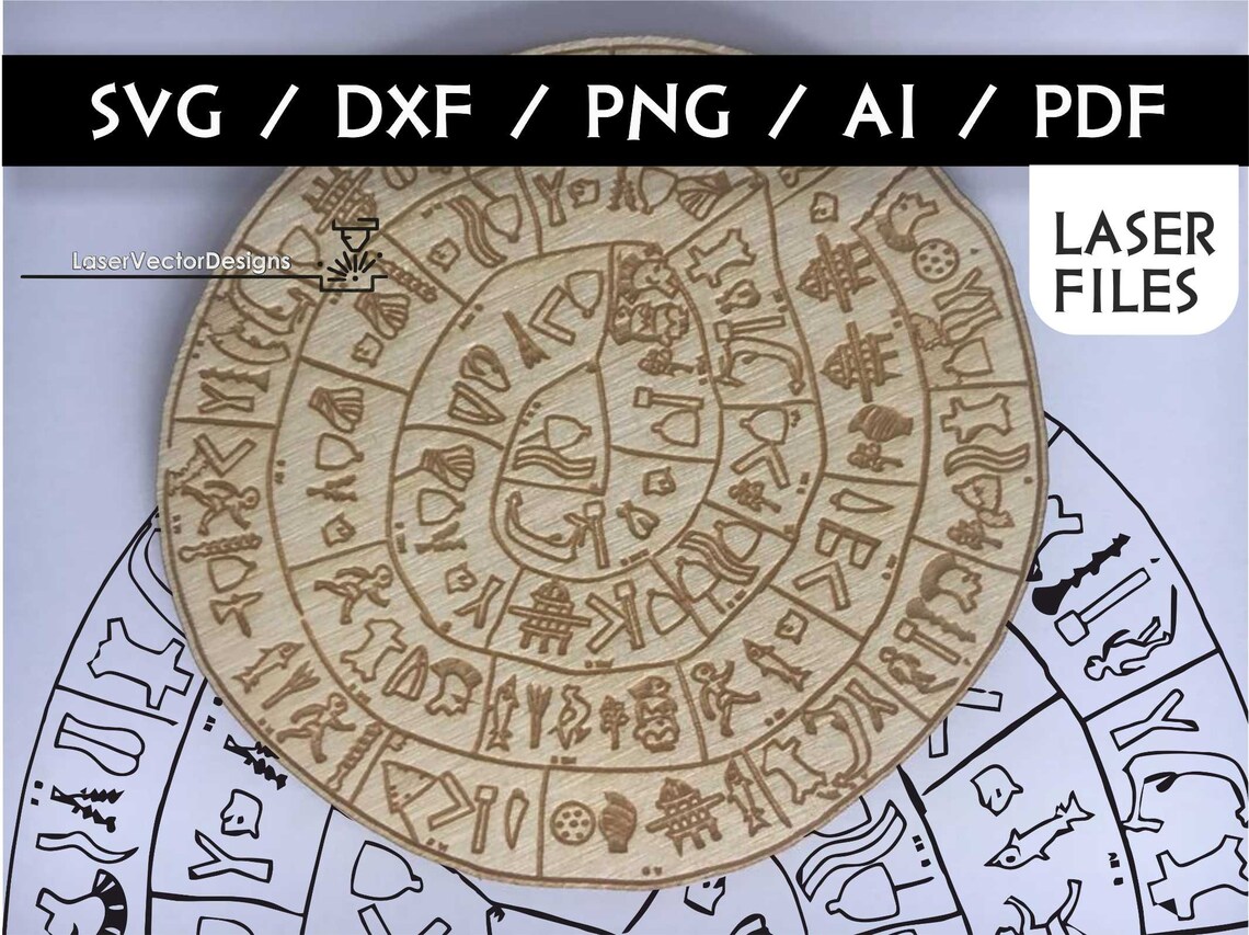 Minoan Phaistos Greek Disk DXF SVG PNG, Vector Ancient Greek Coasters ...