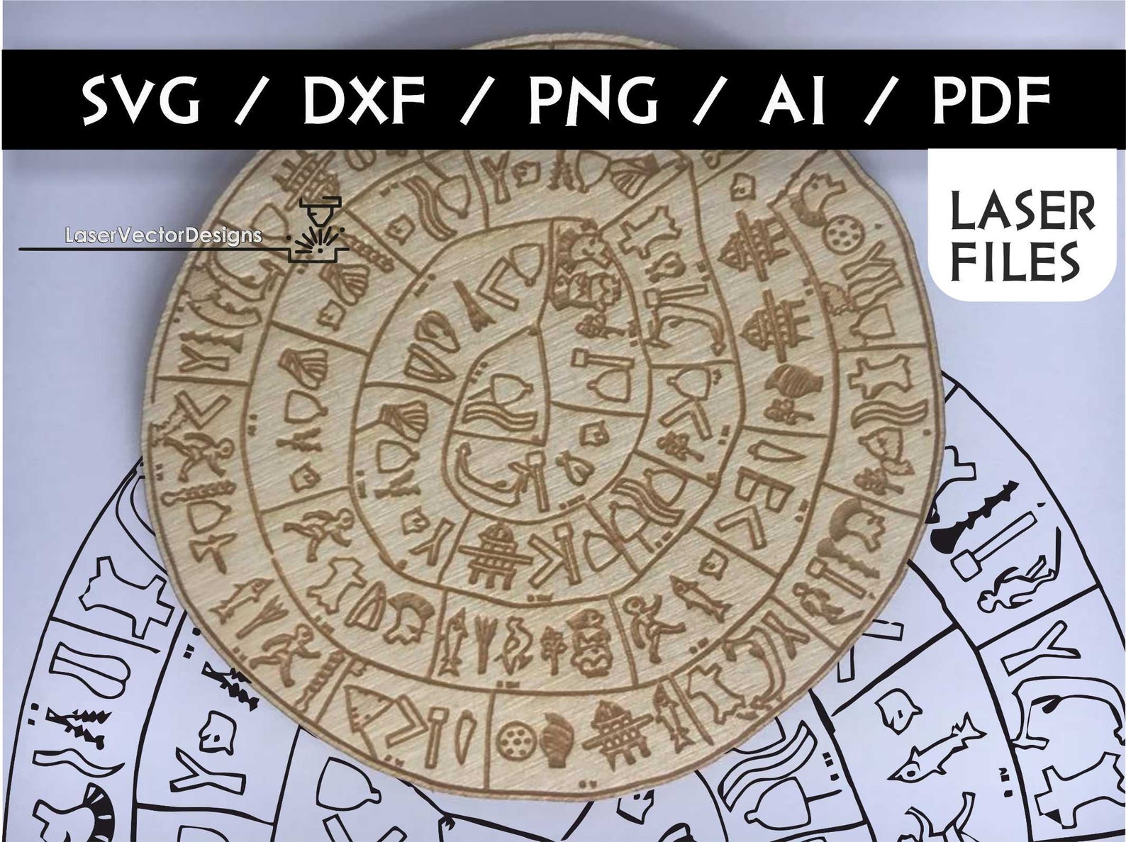 Minoan Phaistos Greek Disk DXF SVG PNG, Vector Ancient Greek Coasters ...