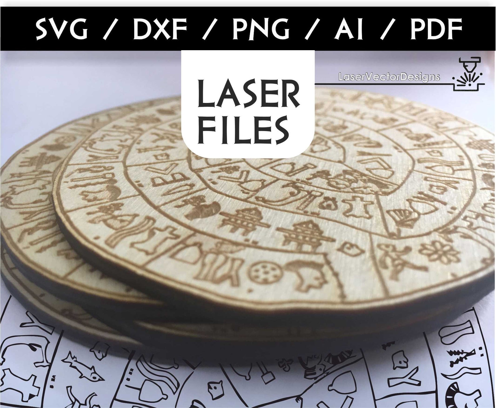 Minoan Phaistos Greek Disk DXF SVG PNG, Vector Ancient Greek Coasters ...