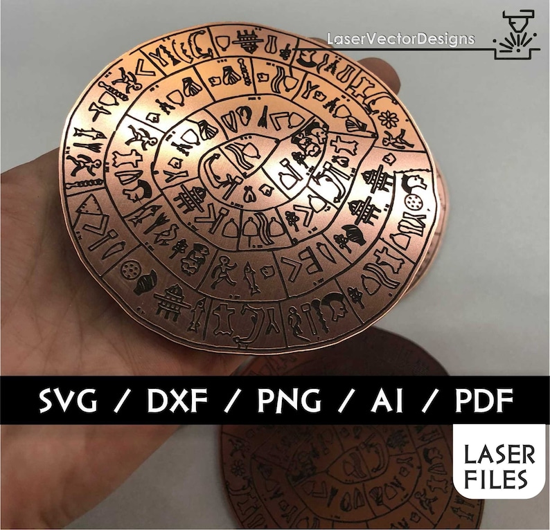 Minoan Phaistos Greek Disk DXF SVG PNG, Vector Ancient Greek Coasters ...