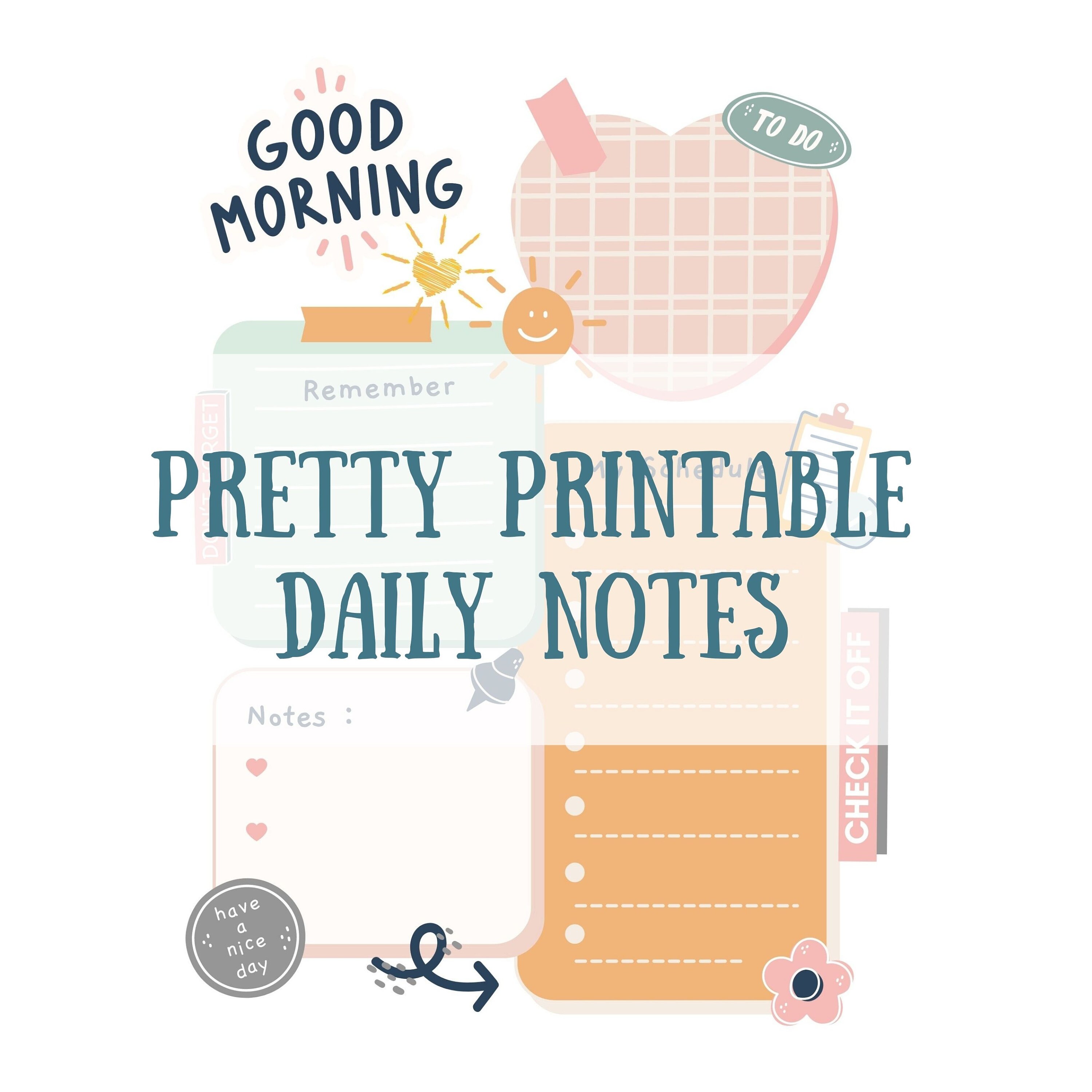 Pretty Printable Daily Notes, Printable to Do List, Daily Planner ...