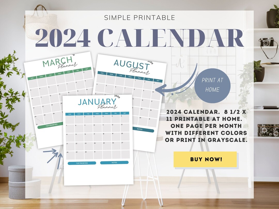 Simple 2024 Monthly Calendar Printable - Etsy