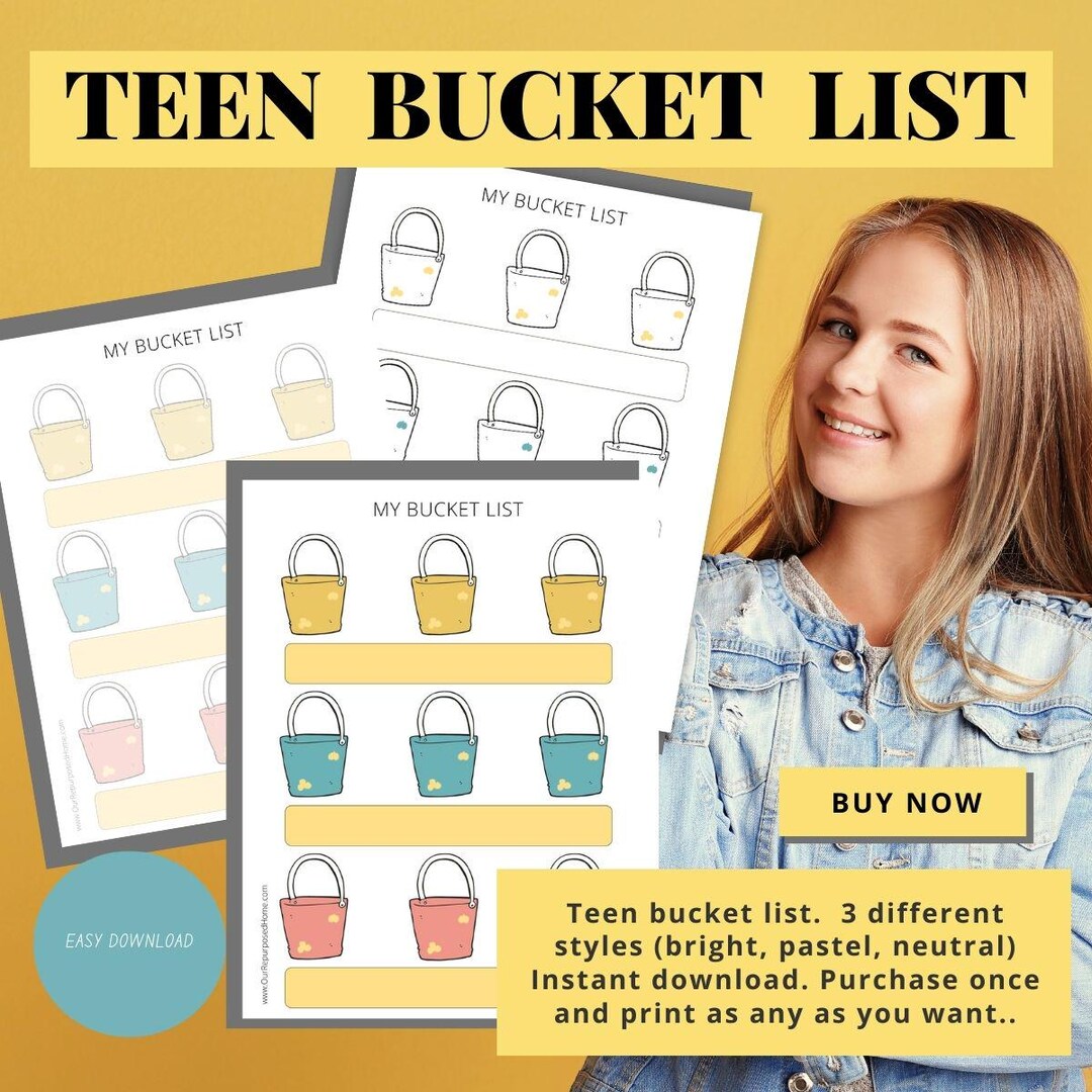 TEEN BUCKET LIST, Bucket List Printable, Bucket List Girls Clipart ...