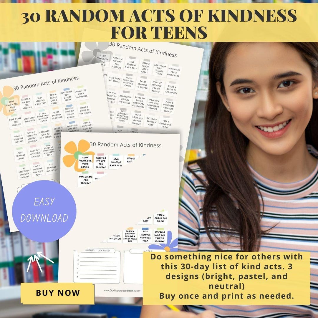 30 ACTS OF KINDESS for Kids, Teen Printable, Acts of Kindness Printable ...