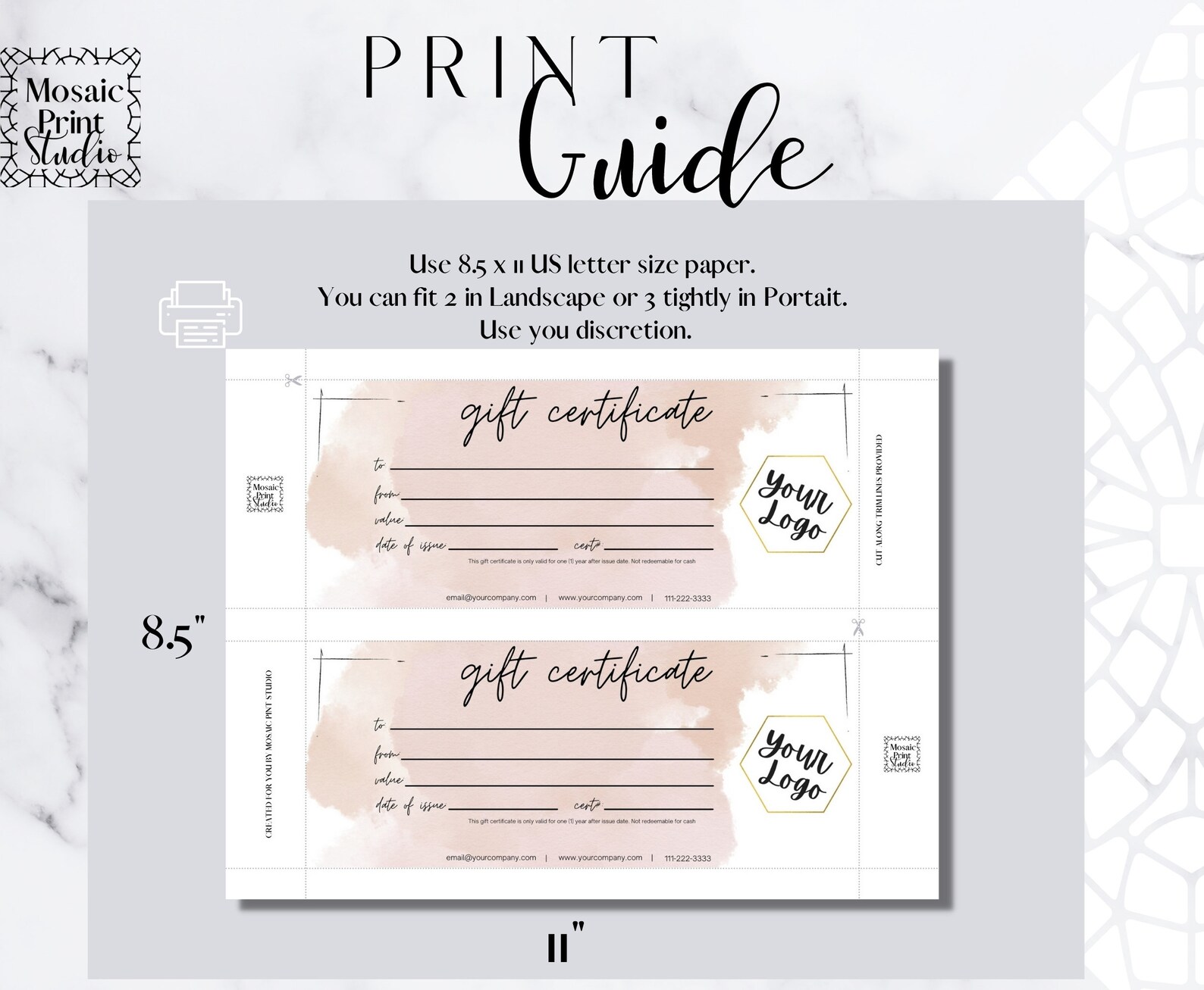 Pink Gift Certificate, Canva Gift Template, Watercolor, Editable Gift ...
