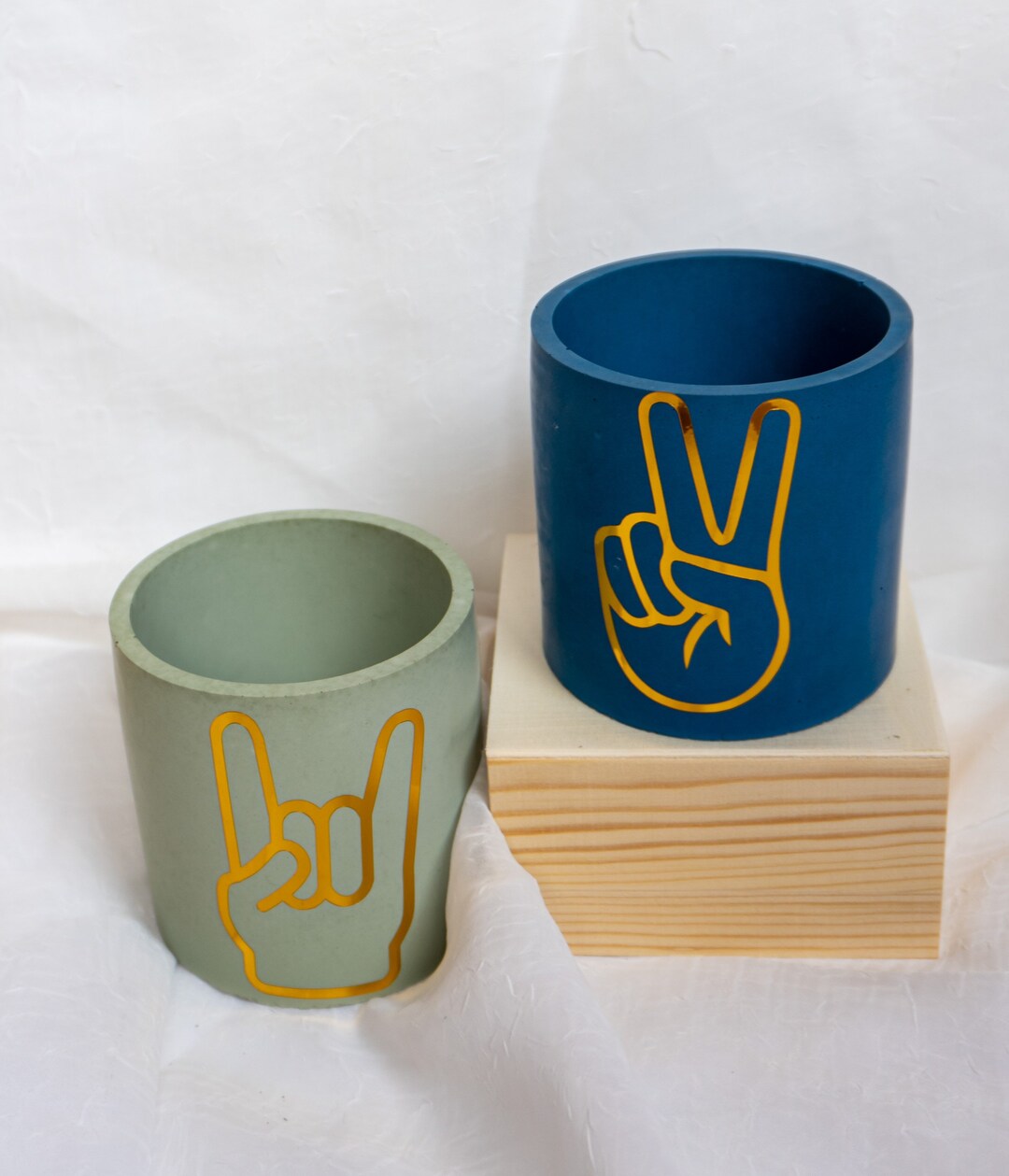 Hand Gesture Decal Colorful Cement Planter/ Hand Symbols Pot / - Etsy