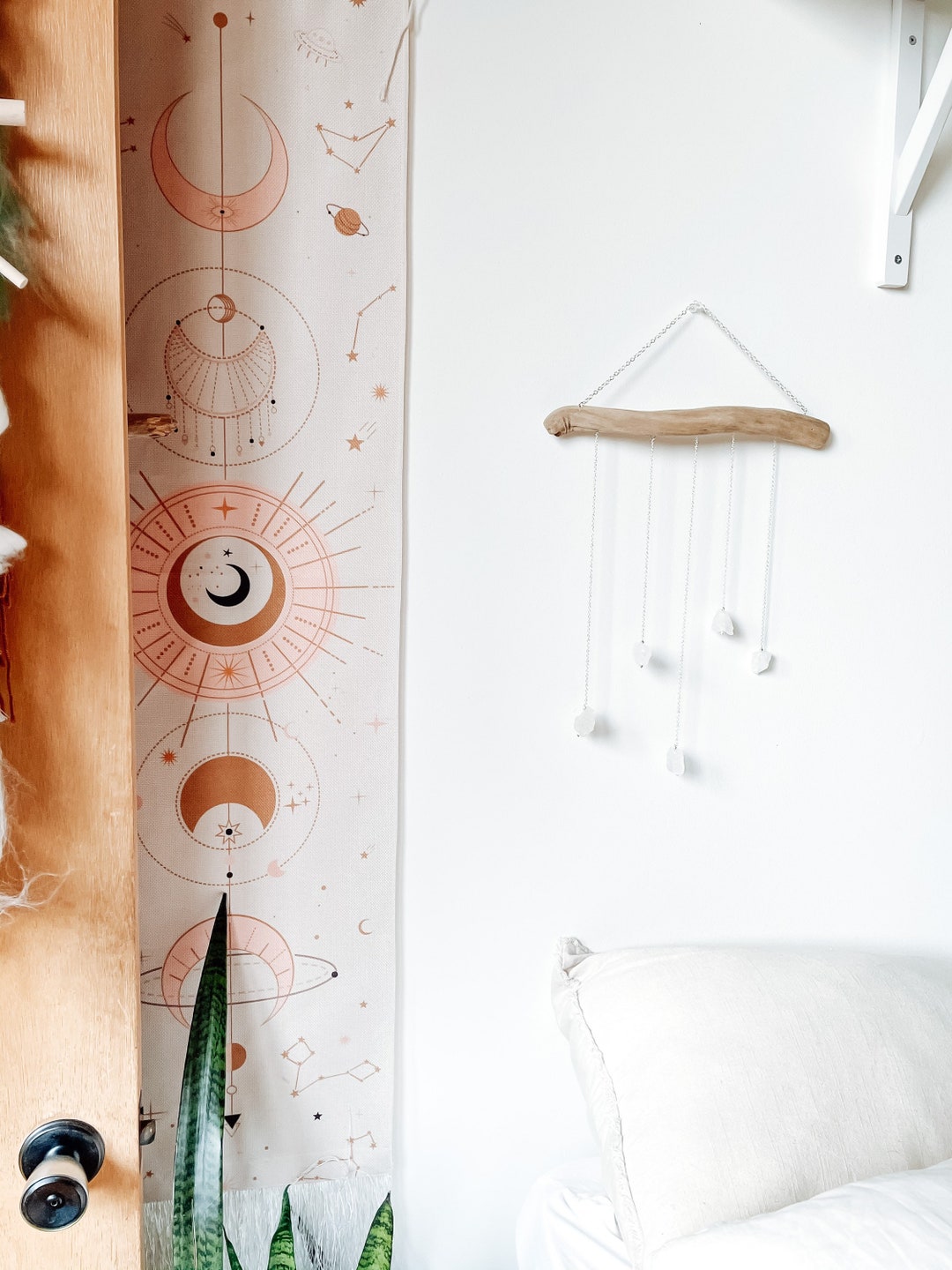 Wall-hanging Clear Quartz Crystal & Driftwood Décor/ Crystal Healing ...