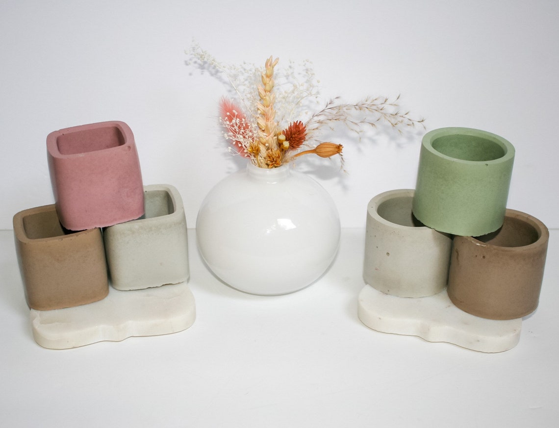 Mini Round & Square Cement Pot / Modern/ Minimal Planters/ - Etsy