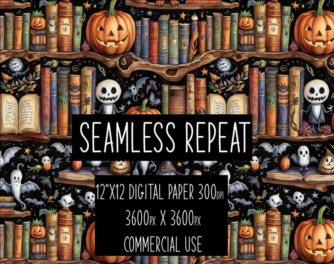 Spooky Halloween Ghost Library Digital Paper Background Pattern - Etsy