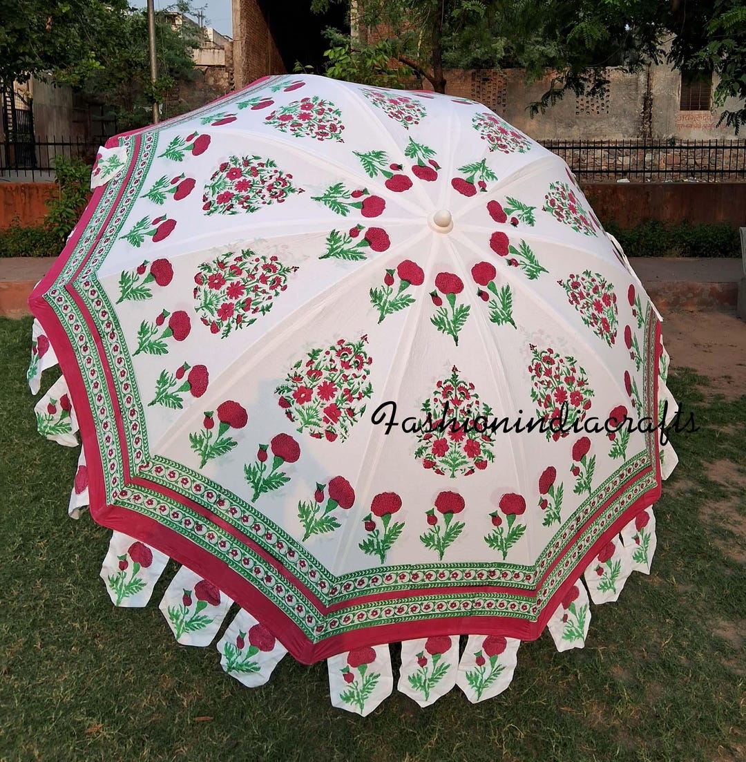 Hand Block Printed Indian Garden Umbrella, Cotton Patio Parasol ...
