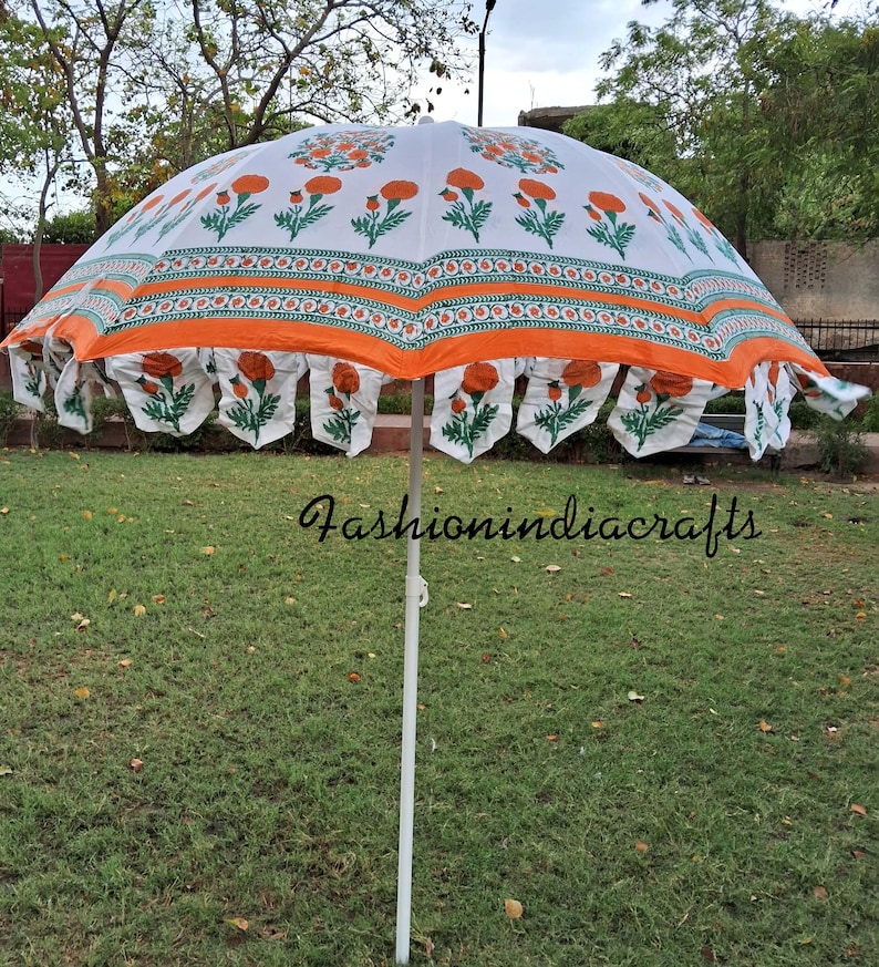 Hand Block Printed Indian Garden Umbrella, Cotton Patio Parasol ...