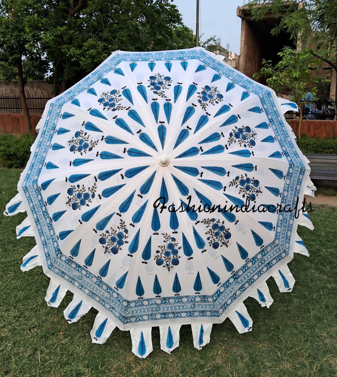 Hand Block Print Cotton Garden Umbrella: Bohemian Sun Shade - Etsy